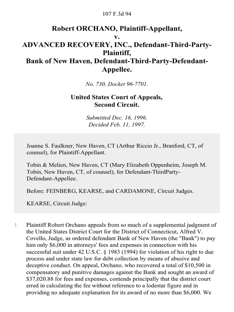 Robert Orchano v. Advanced Recovery, Inc., Defendant-Third-Party ...