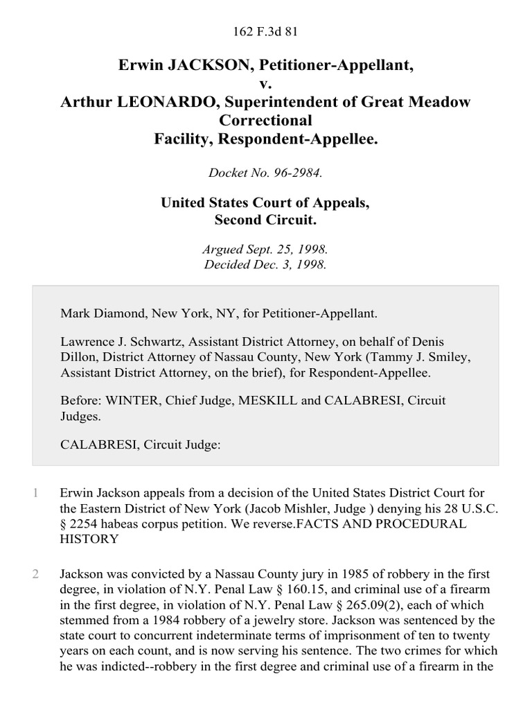 Erwin Jackson v. Arthur Leonardo, Superintendent of Great Meadow ...