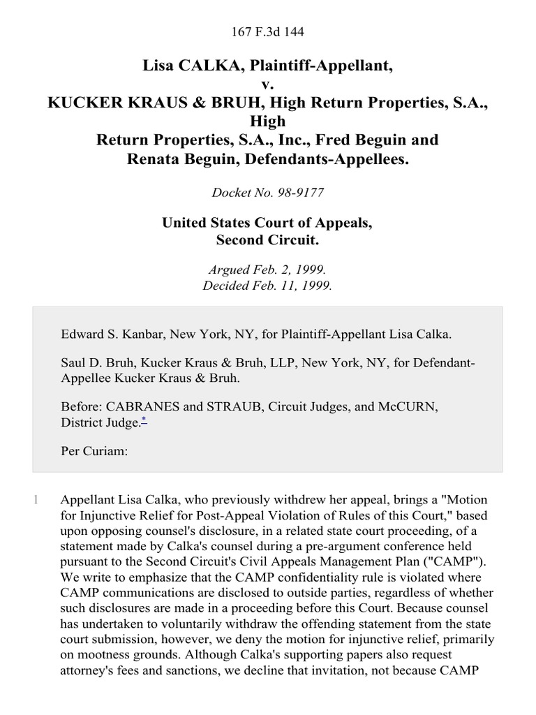 Lisa Calka v. Kucker Kraus & Bruh, High Return Properties, S.A., High ...