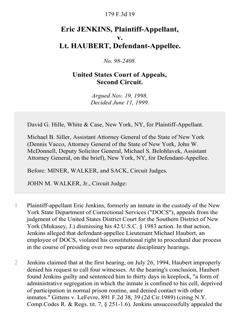 Eric Jenkins v. Lt. Haubert, 179 F.3d 19, 2d Cir. (1999) | PDF | Habeas ...