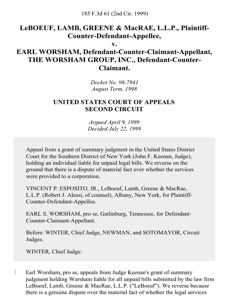 Leboeuf, Lamb, Greene & MacRae L.L.P., Plaintiff-Counter-Defendant ...