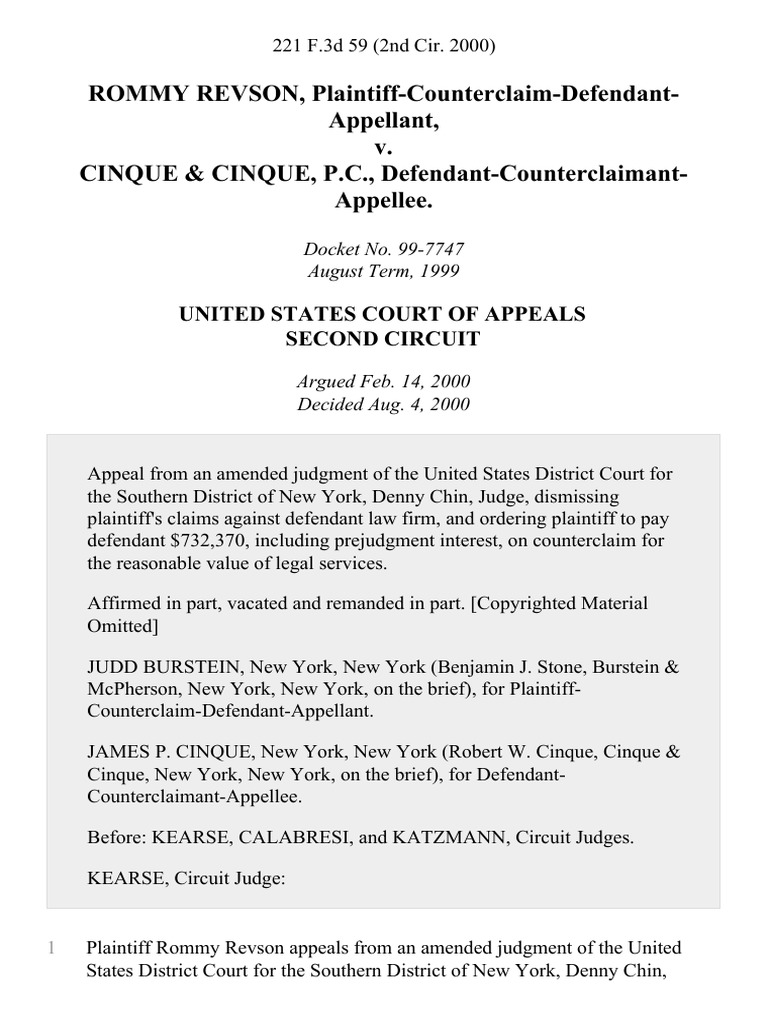 Rommy Revson, Plaintiff-Counterclaim-Defendant-Appellant v. Cinque ...