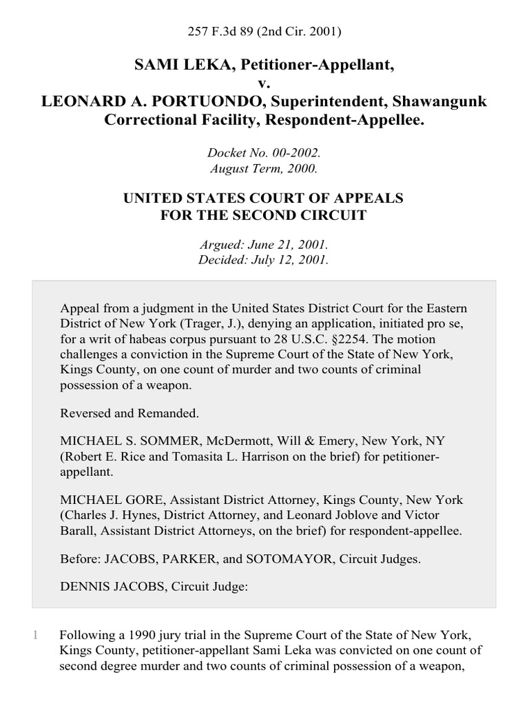 Leka v. Portuondo: Habeas Corpus Appeal | PDF | Prosecutor | Witness