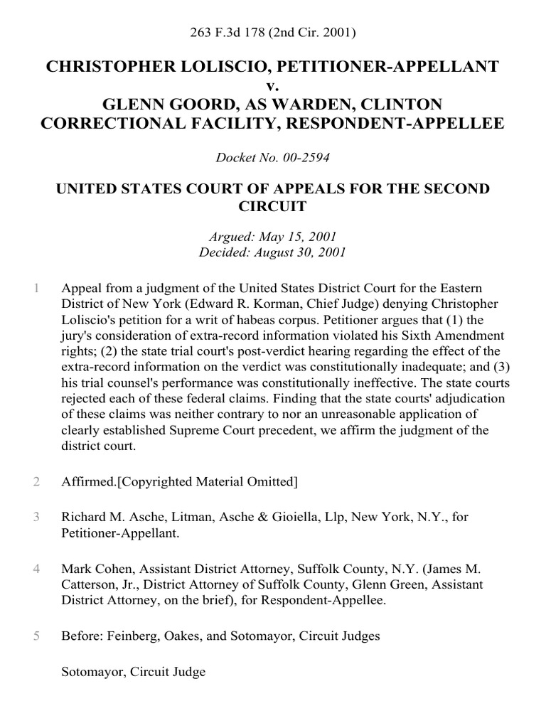 Christopher Loliscio v. Glenn Goord, As Warden, Clinton Correctional ...