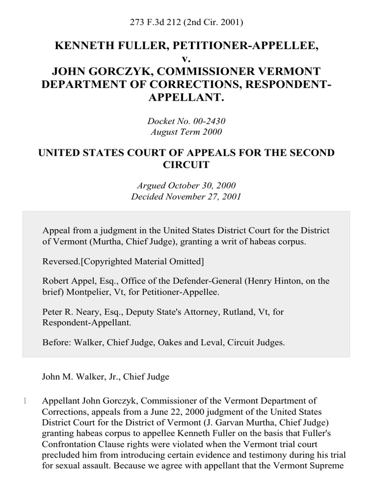 Kenneth Fuller v. John Gorczyk, Commissioner Vermont Department of ...