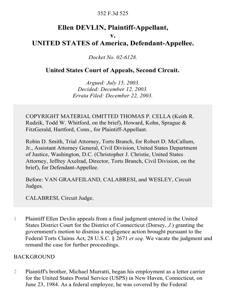 Ellen DEVLIN, Plaintiff-Appellant, v. UNITED STATES of America ...
