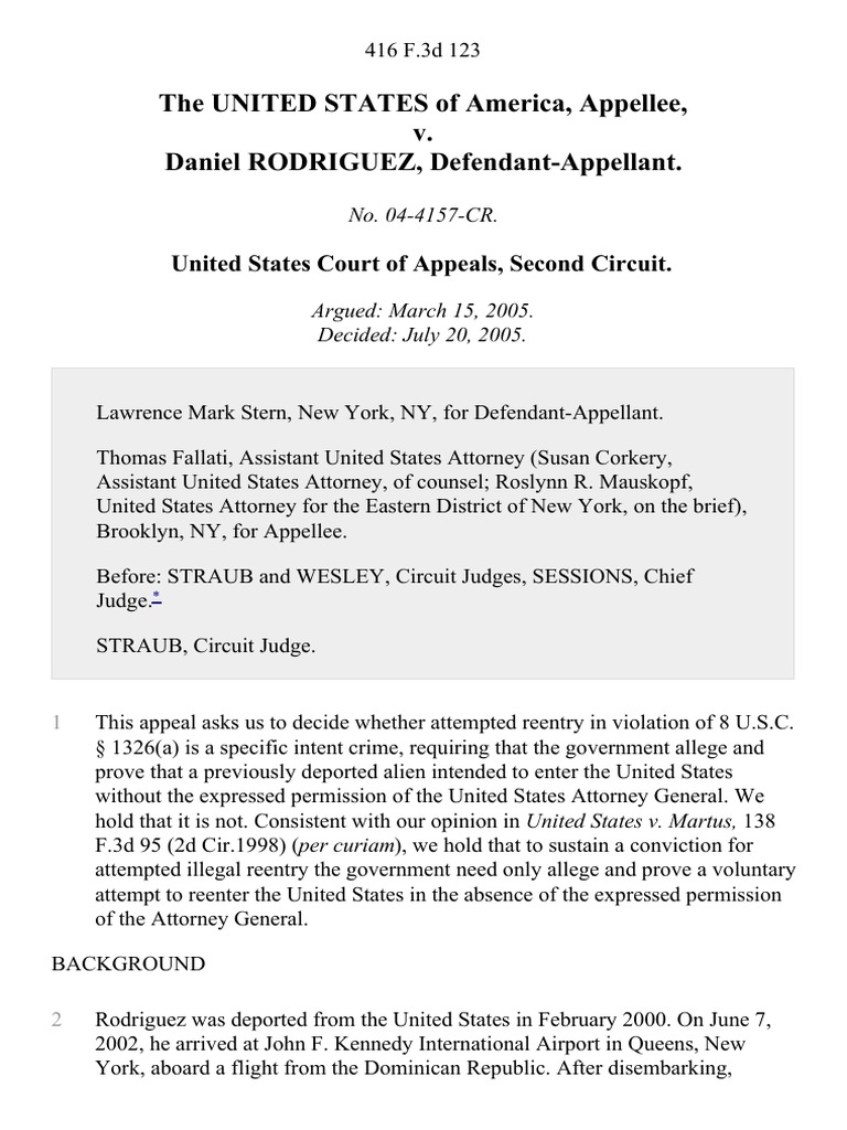 United States v. Daniel Rodriguez, 416 F.3d 123, 2d Cir. (2005 ...