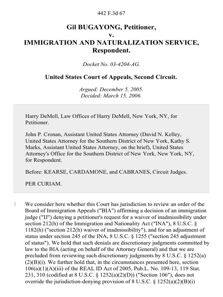 Gil Bugayong v. Immigration and Naturalization Service, 442 F.3d 67, 2d ...