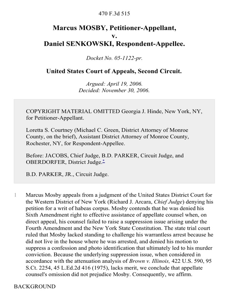 Mosby v. Senkowski: Habeas Appeal Ruling | PDF | Search Warrant | Coram ...