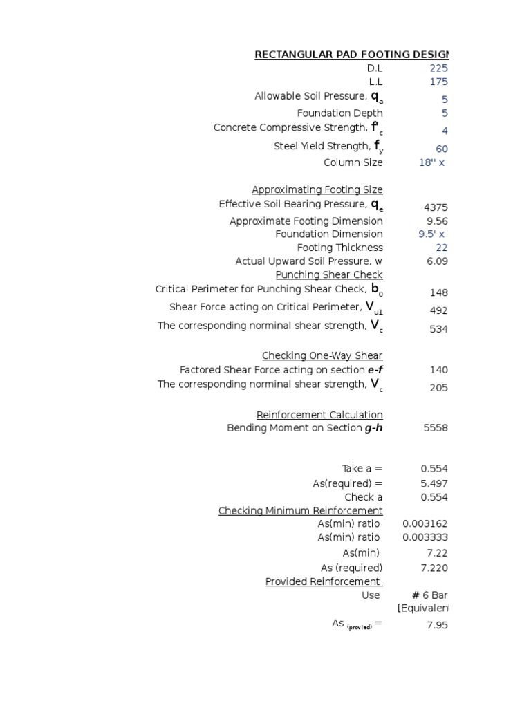 Rectangular Pad Footing Design: (Provied) | PDF