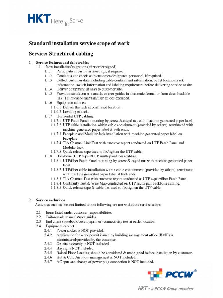 13 Structured Cabling - Scope of Work | PDF | Cable | Ac Power Plugs ...