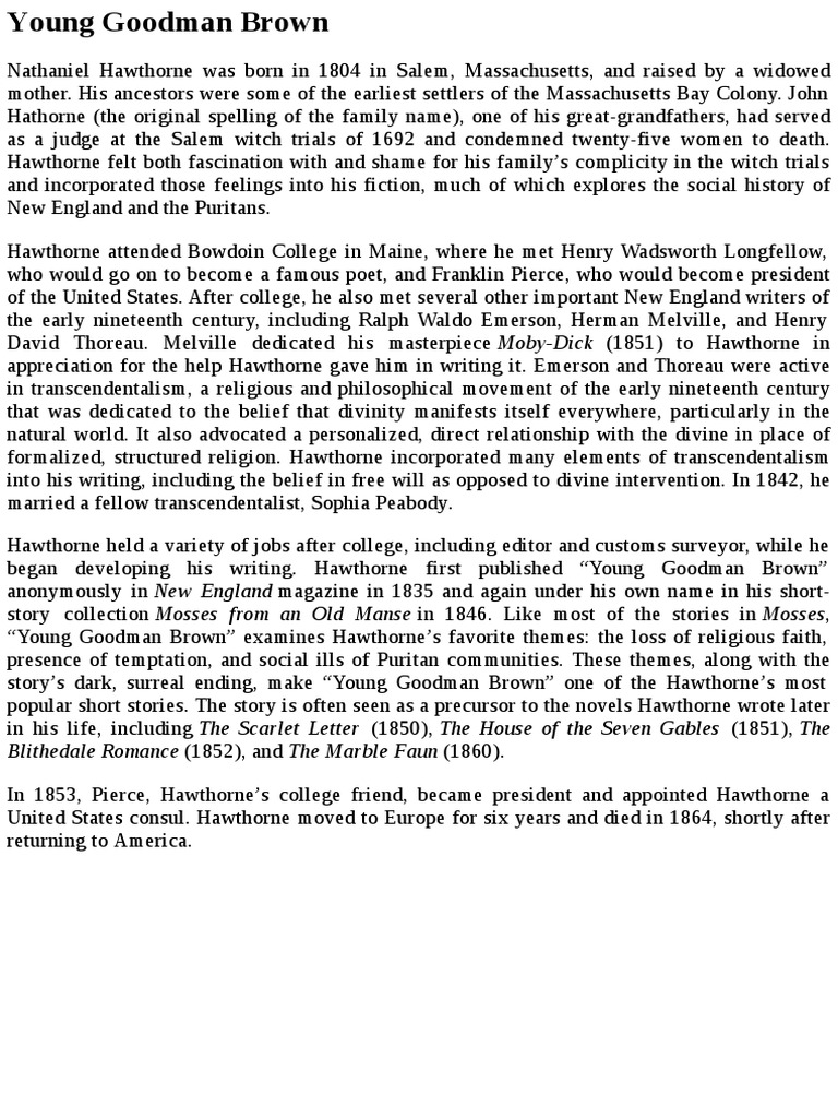Young Goodman Brown - SparkNotes | Download Free PDF | Nathaniel ...