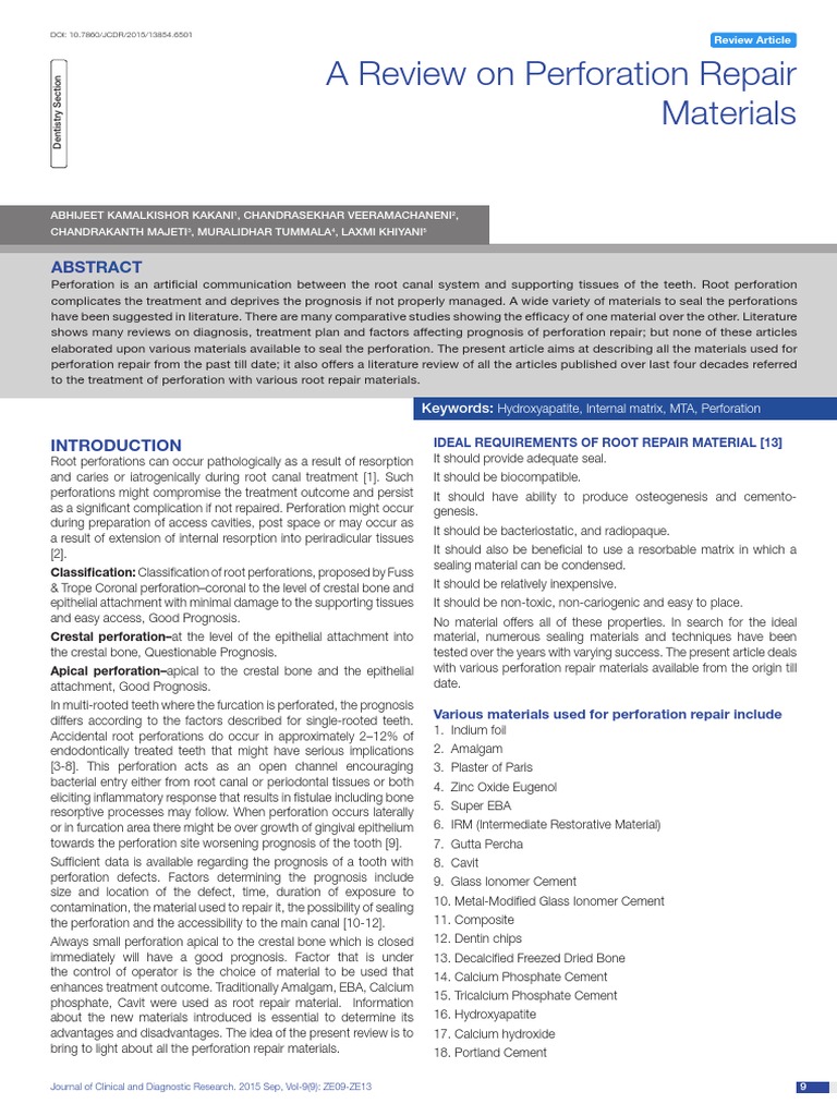 A Review On Perforation Repair Materials | PDF | Dental Composite ...