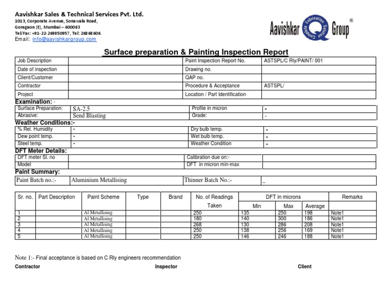 Coating Work Inspection Report 1 | PDF | Technology & Engineering