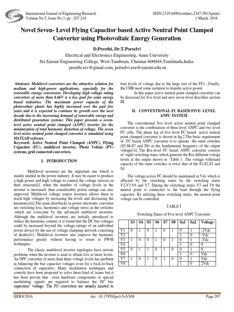 Novel Seven - Level Flying Capacitor Based Active Neutral Point Clamped ...