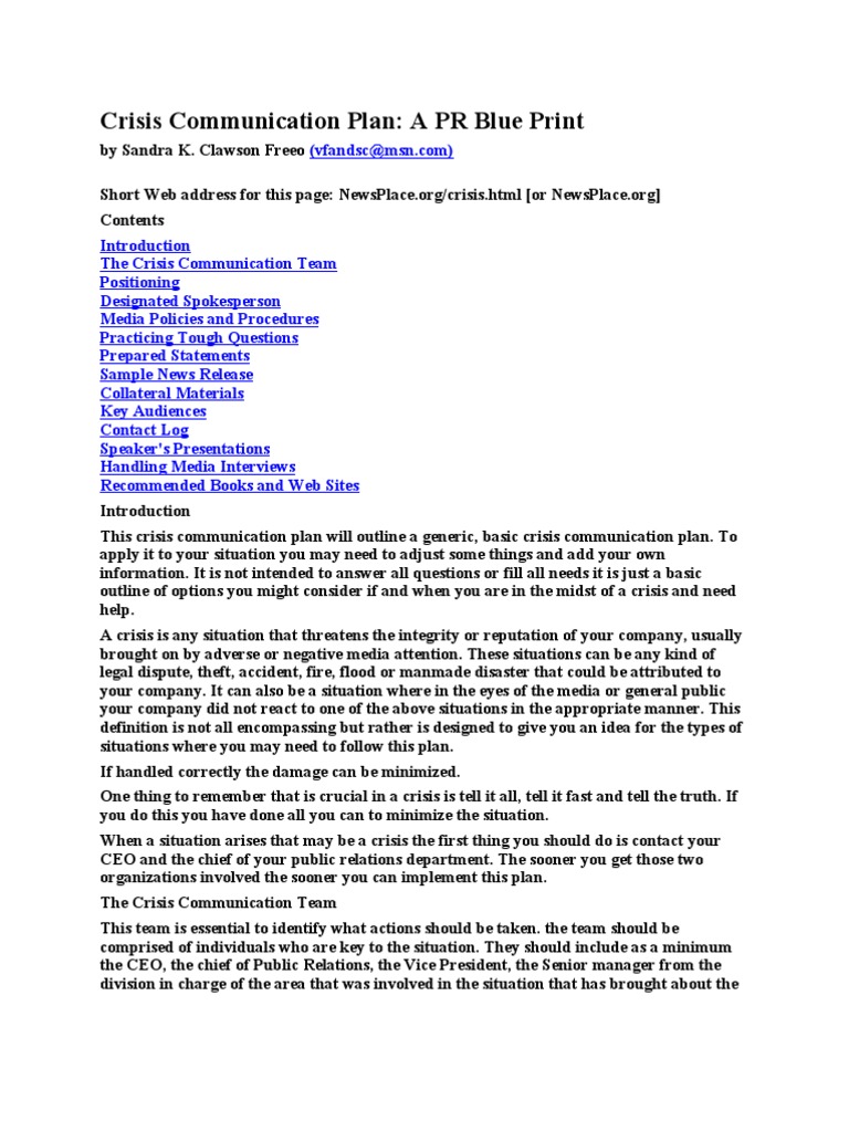 Crisis Communication Plan - A PR Blue Print | PDF | Mass Media | Question