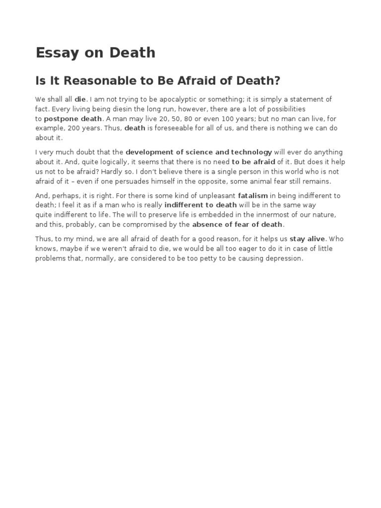 Essay On Death: Is It Reasonable To Be Afraid of Death? | PDF