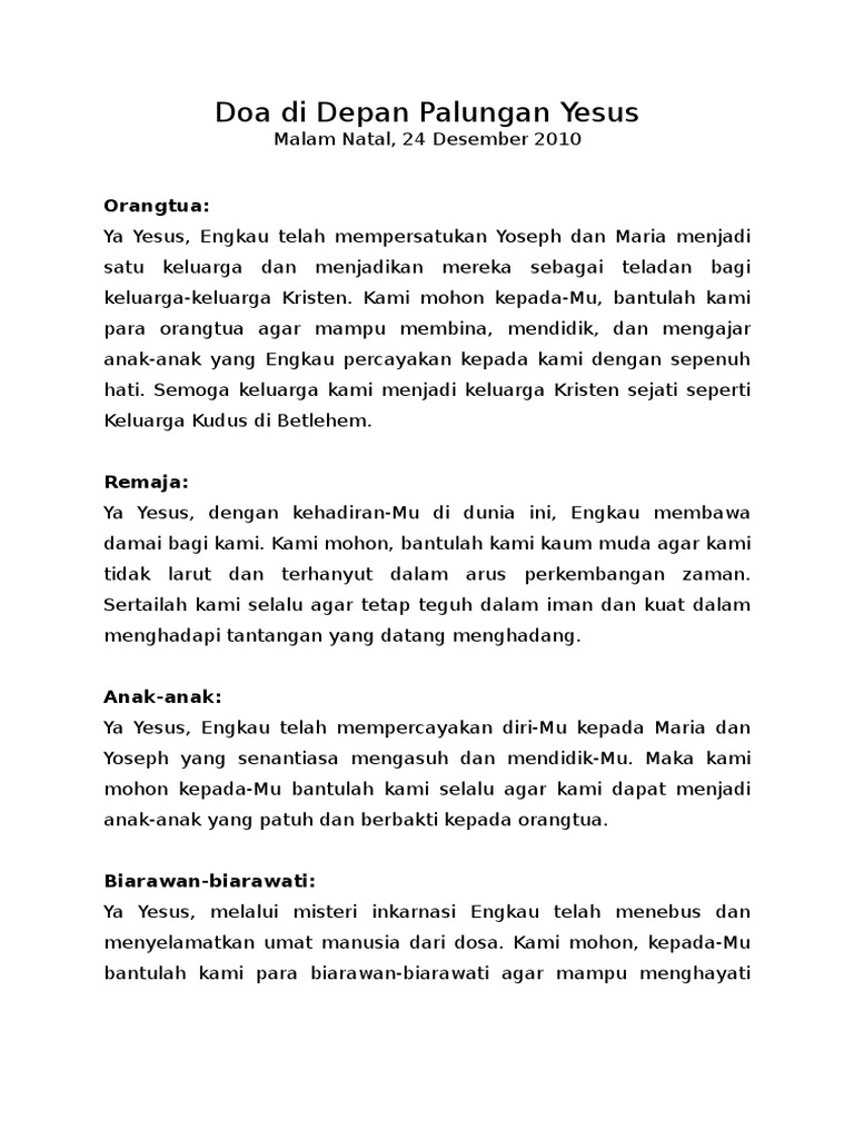 Doa Di Depan Palungan Yesus + Doa Umat | PDF