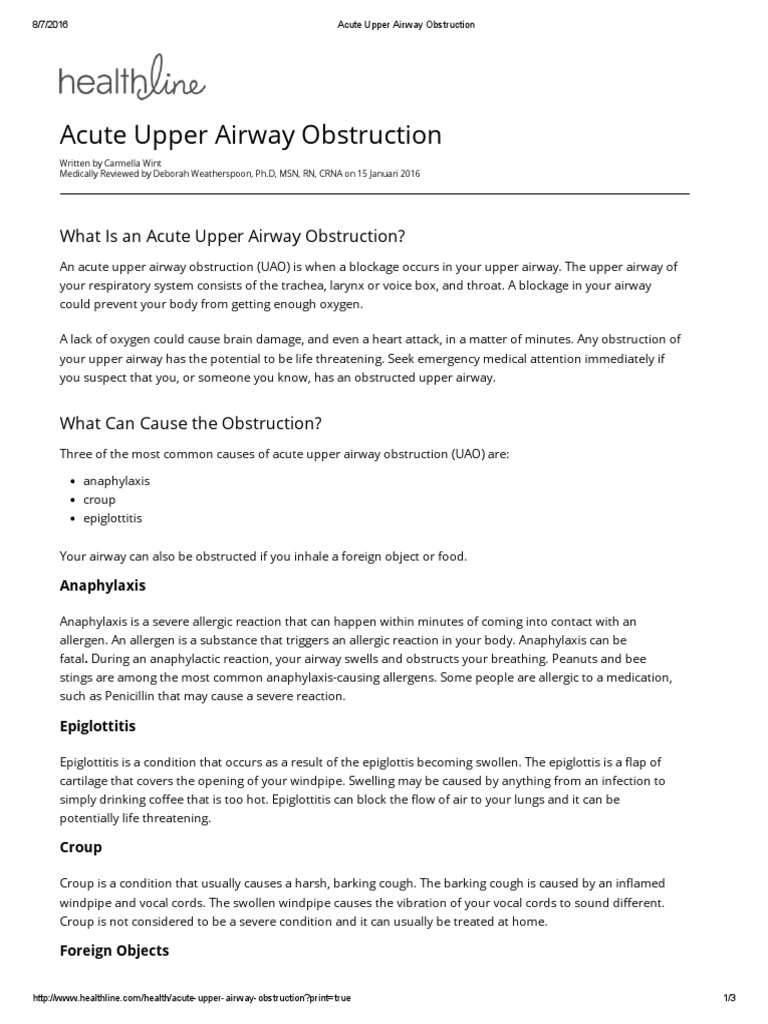 Acute Upper Airway Obstruction | PDF | Respiratory Tract | Breathing