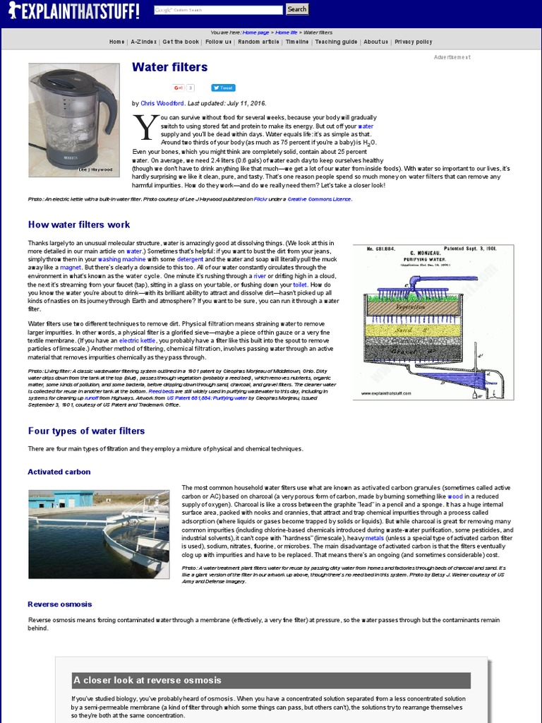 How Water Filters Work | PDF | Osmosis | Filtration