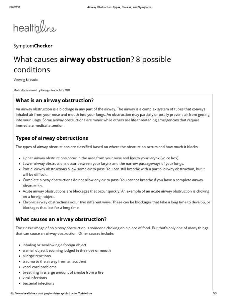 Airway Obstruction - Types, Causes, and Symptoms | PDF | Respiratory ...