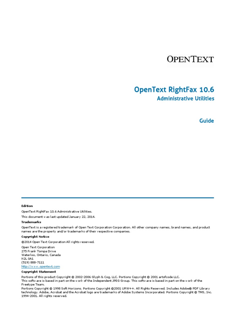 OpenText RightFax 10.6 Administrative Utilities Guide | PDF | Databases ...