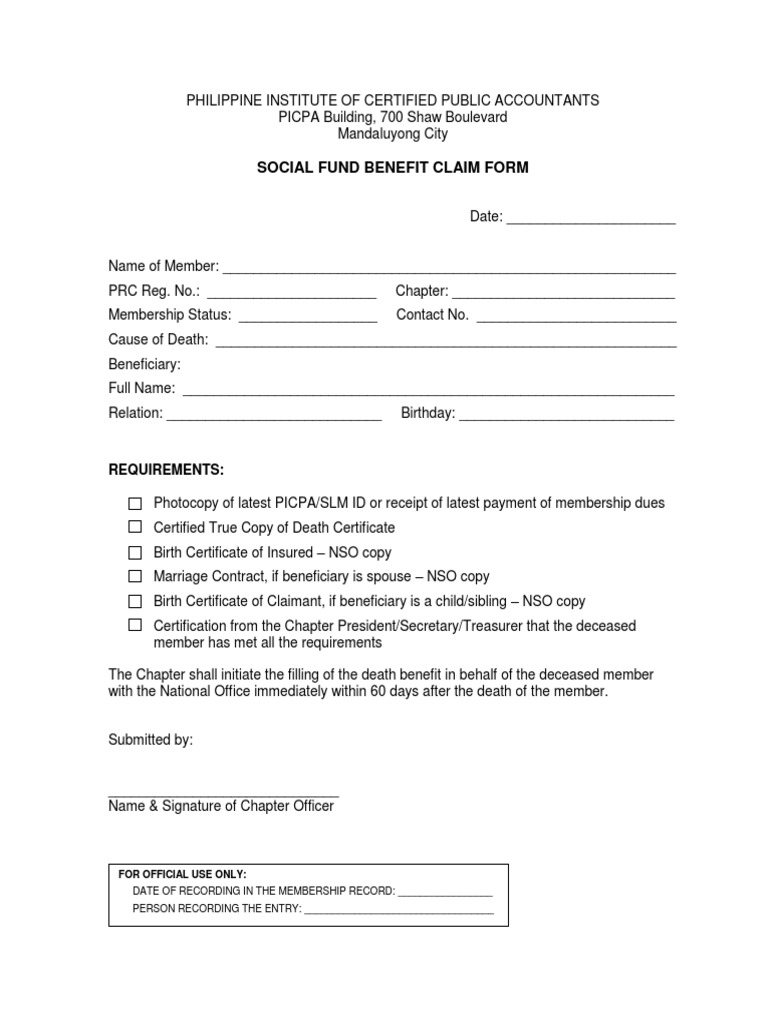 PSPF Social Fund Claim Form | PDF | Career & Growth | Finance & Money ...