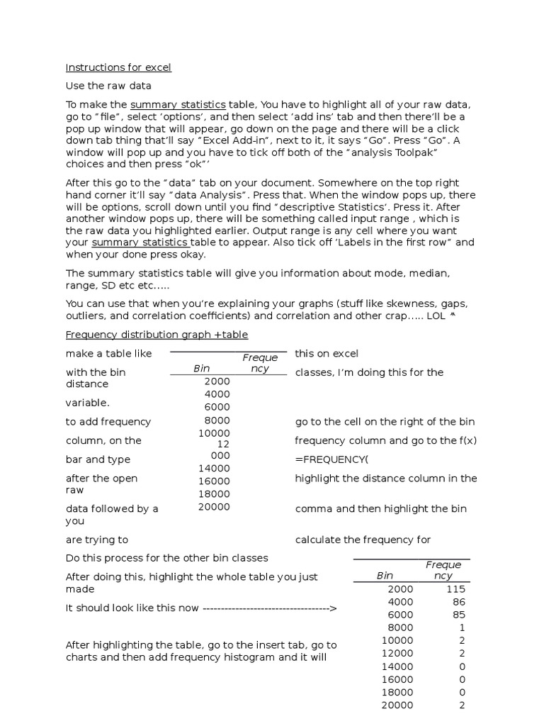 Excel Instructions | Download Free PDF | Histogram | Microsoft Excel