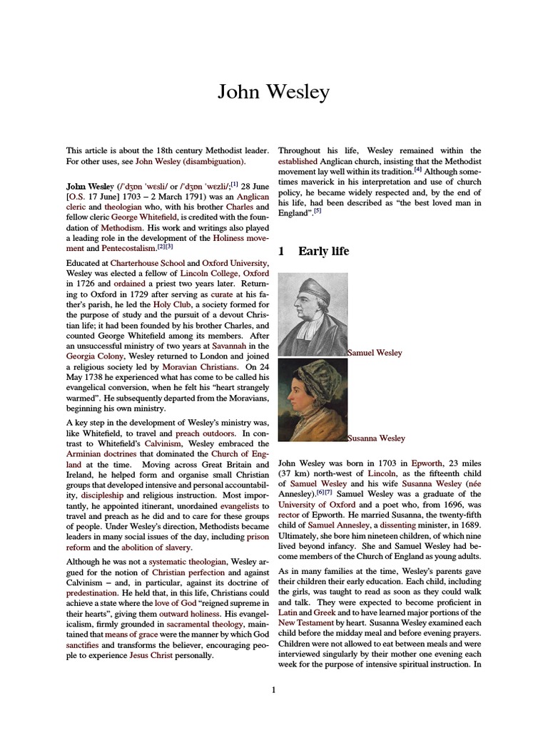 John Wesley: 1 Early Life | Download Free PDF | John Wesley | Methodism