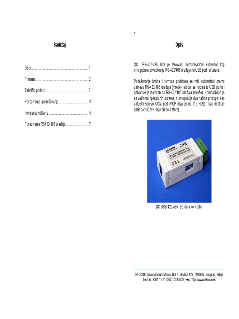DC USB 422-485 ISO-uputstvo PDF | PDF