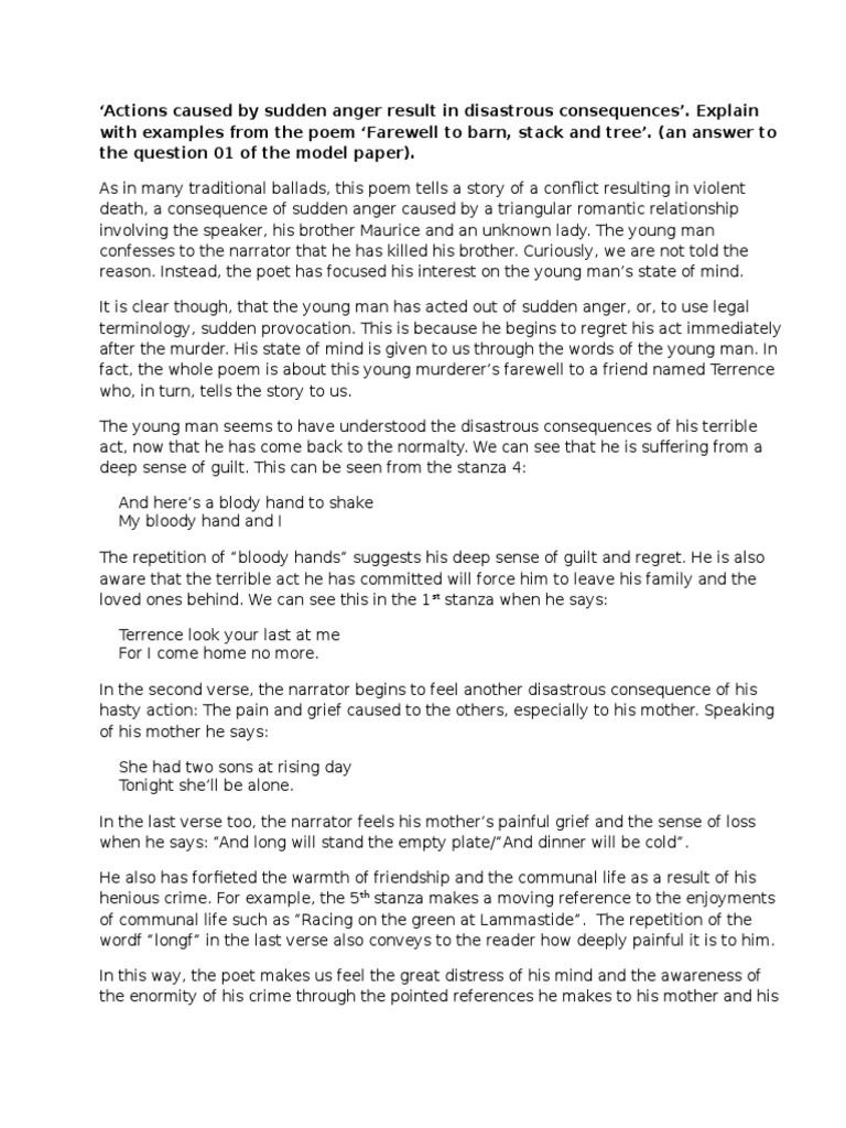 Model Answer On The Poem Barn Stack and Tree | PDF | Grief | Poetry