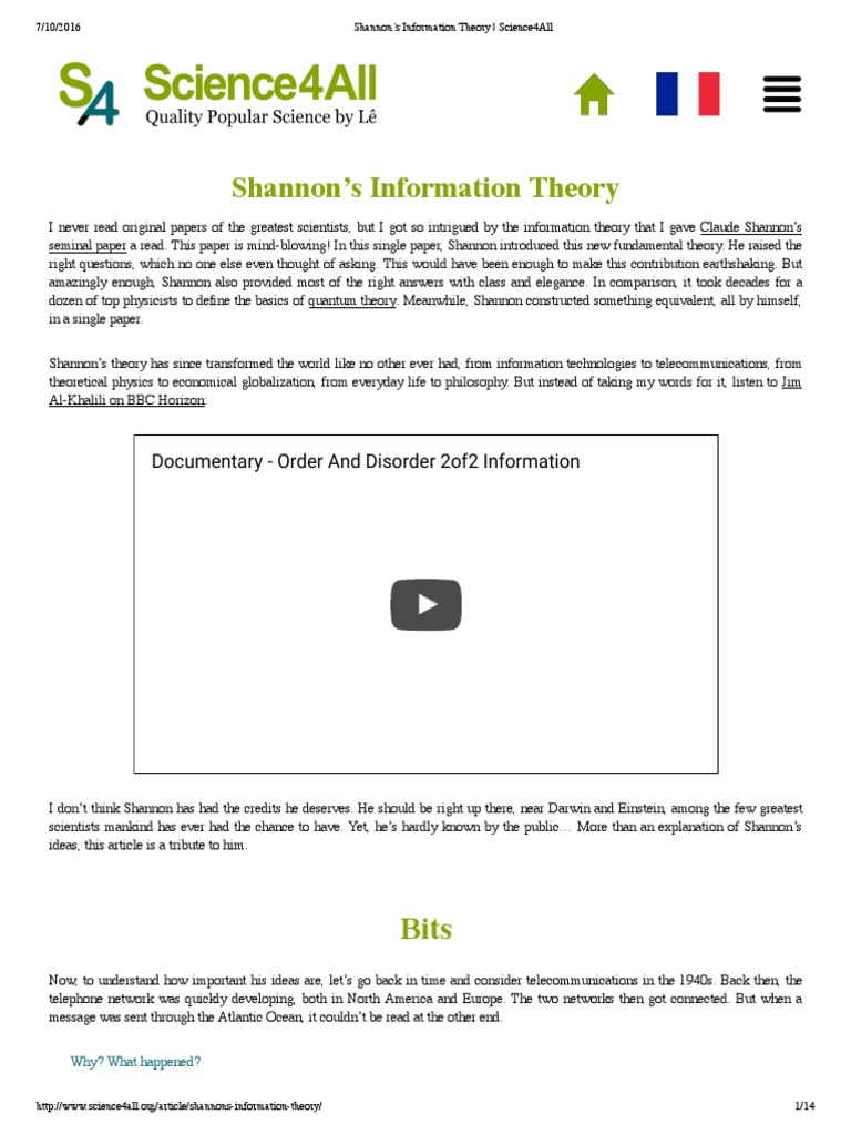 Shannon's Information Theory - Science4All | PDF | Entropy | Bit