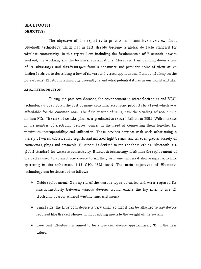 Bluetooth: Objective | Download Free PDF | Bluetooth | Communications Protocols