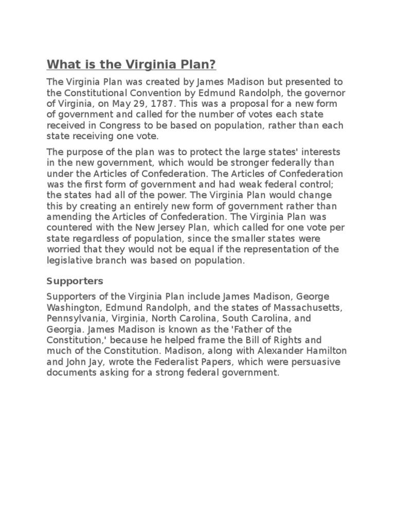 What Is The Virginia Plan?: Supporters | PDF | Constitutional ...