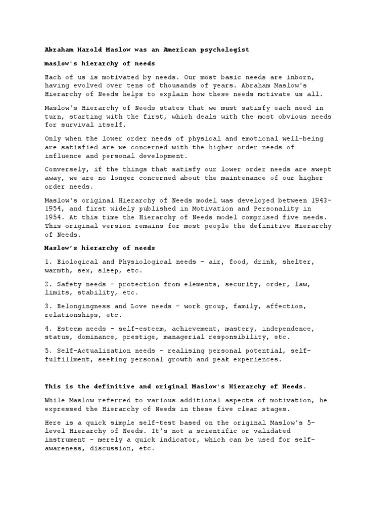 Abraham Harold Maslow was an American psychologist maslow's hierarchy ...