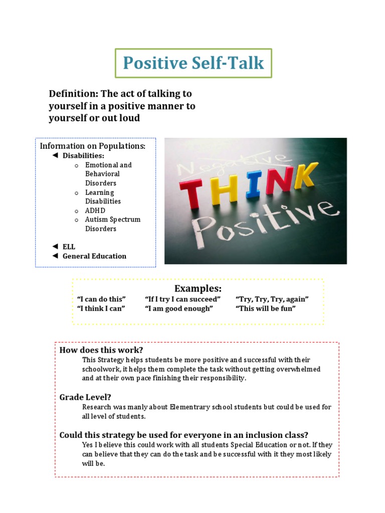 Positive Self Talk | PDF | Inclusion (Education) | Abnormal Psychology
