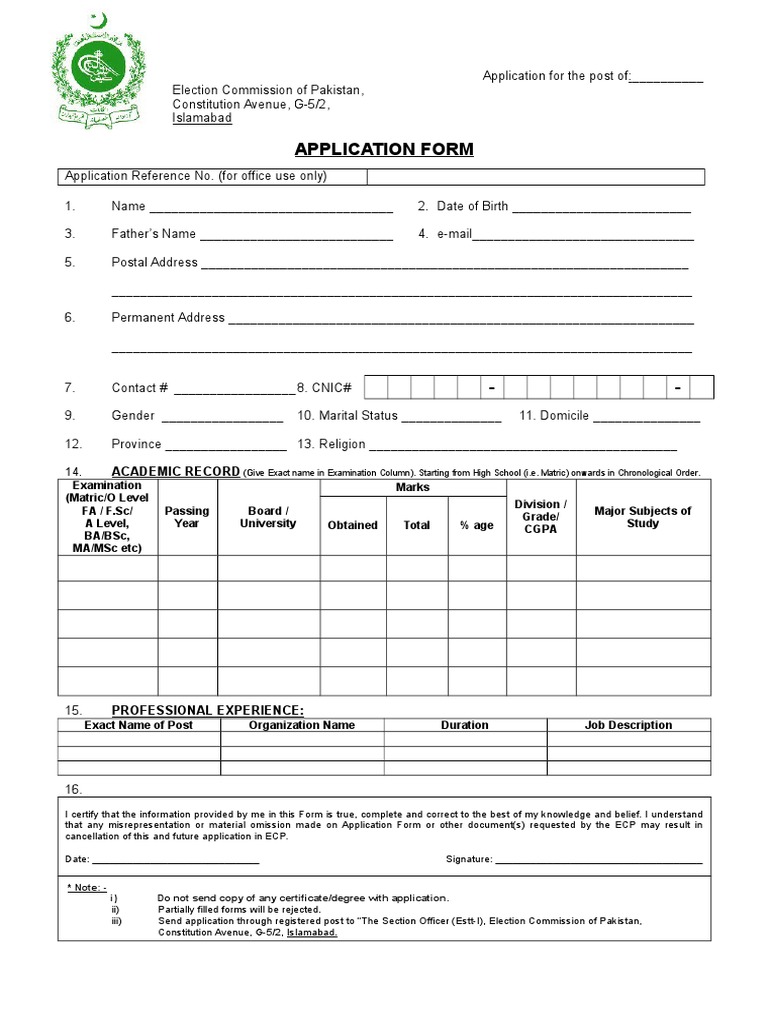 ECP Job Application Form | PDF