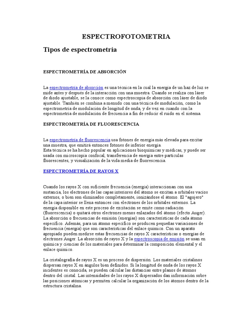 Tipos de Espectrometría: Guía Completa | PDF | Fluorescencia | Electrón