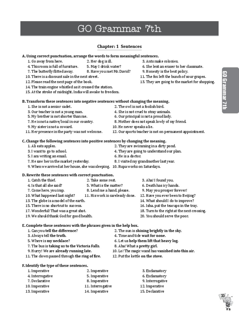 GO Grammar Class 7 Solutions | PDF | Verb | Adverb