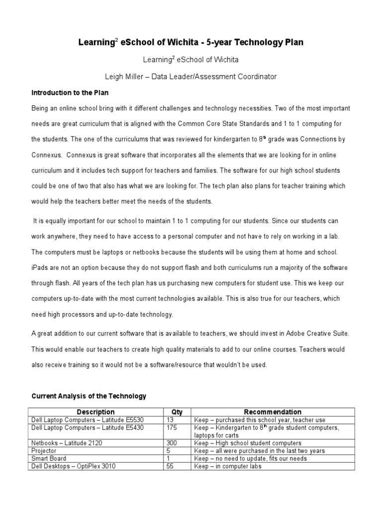 Miller - A4 - Technology Plan | PDF | Common Core State Standards ...