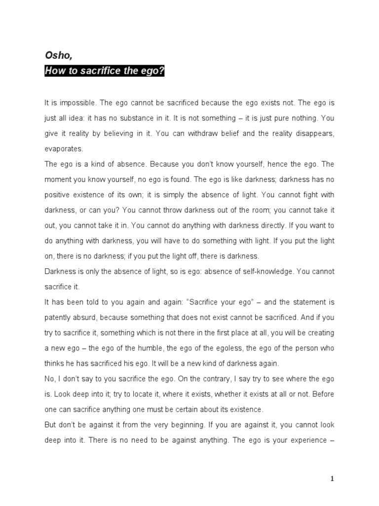 How To Sacrifice The Ego OSHO | PDF | Self Realization | Id