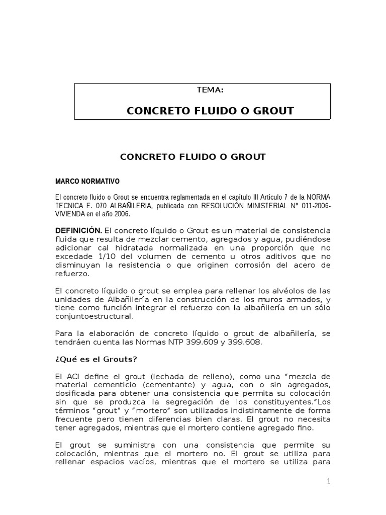 Concreto Fluido o Grout | PDF | Hormigón | Cemento