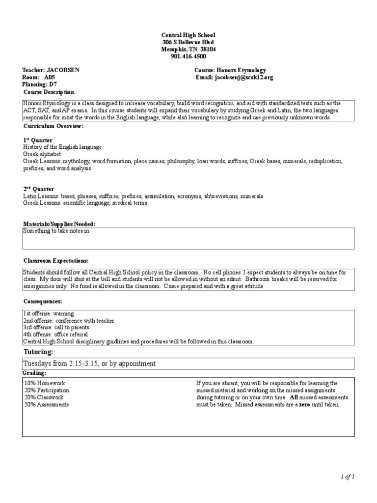 Etymology Course Overview and Policies | PDF | Wellness