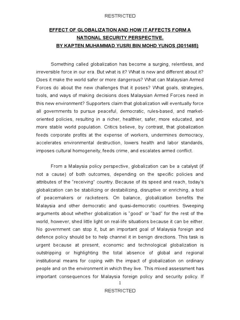 Effect of Globalization and How It Affects Form A National Security Perspective | PDF ...