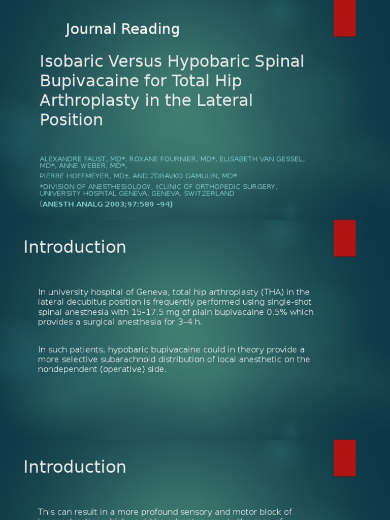 Isobaric Versus Hypobaric Spinal Bupivacaine For Total Hip | PDF ...