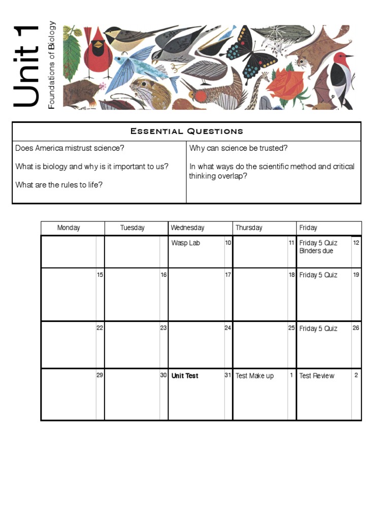 Biology Unit 1 Student Plan | PDF