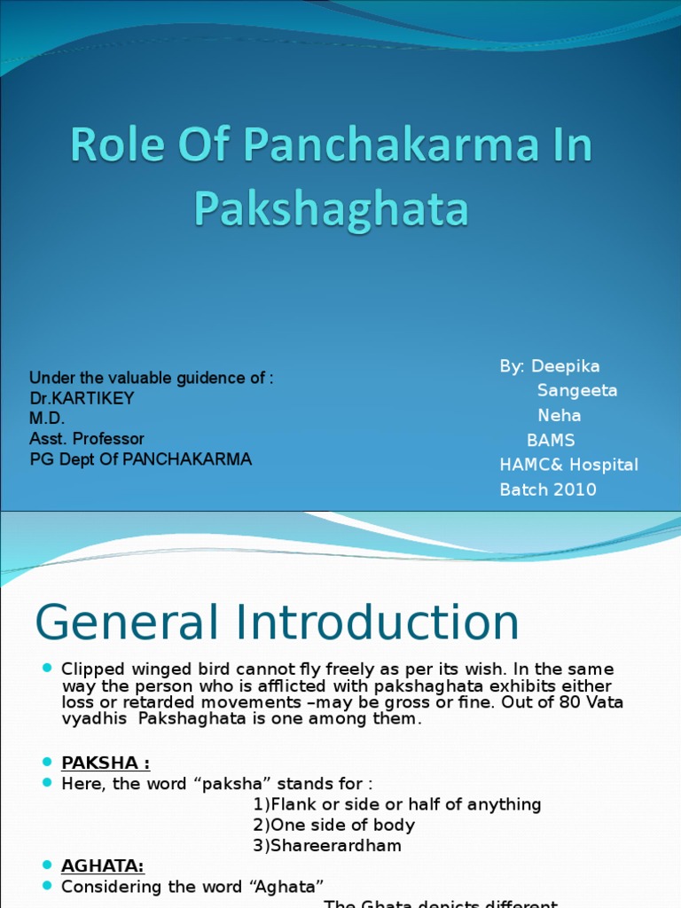 Role of Panchakarma in Pakshaghata | PDF | Medicine | Neurological ...