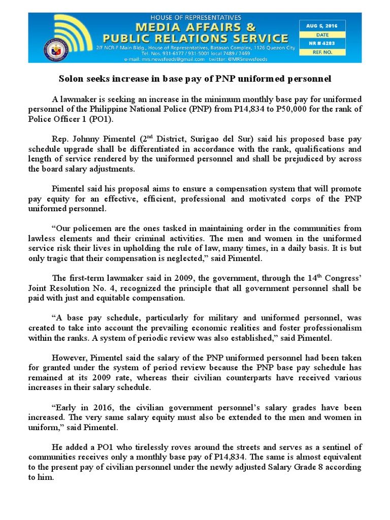 PNP Pay Increase Proposal to P50,000 | PDF | Police Officer | Salary