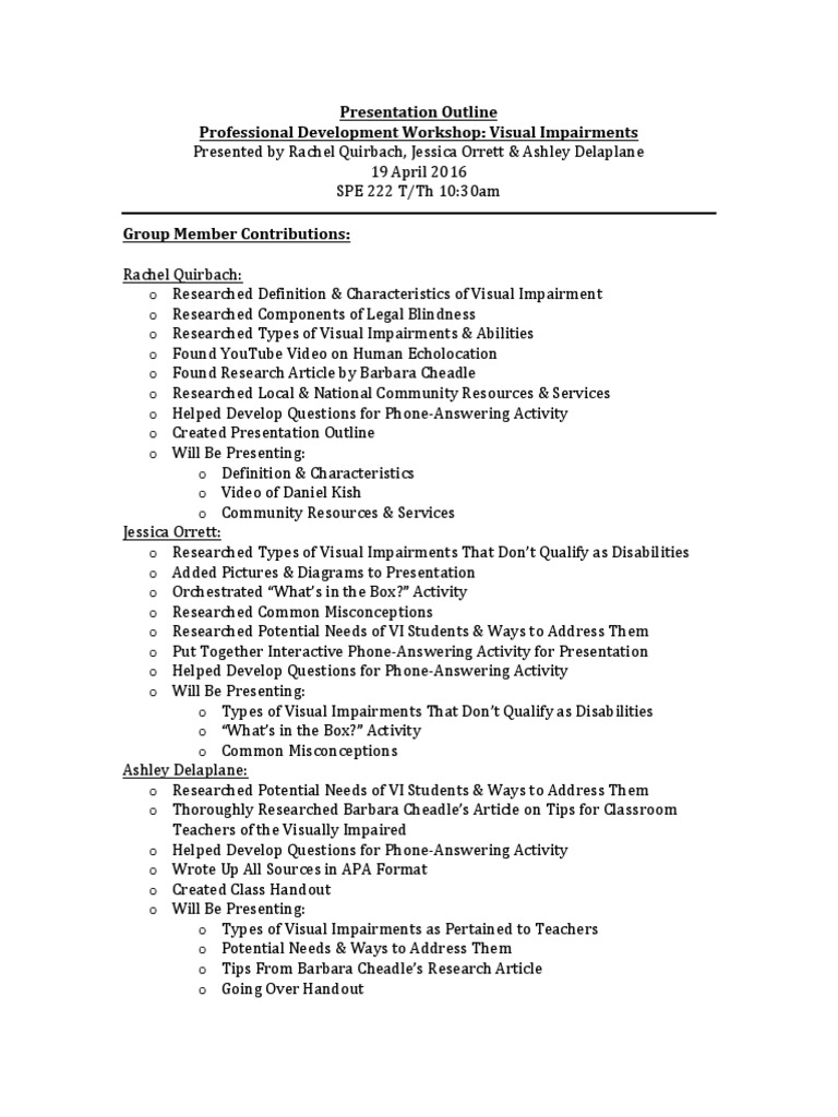 Visual Impairments Professional Development Workshop Presentation ...