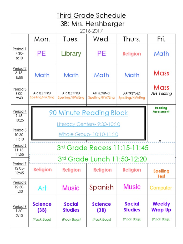 Third Grade Schedule 3b 2016-2017 | PDF